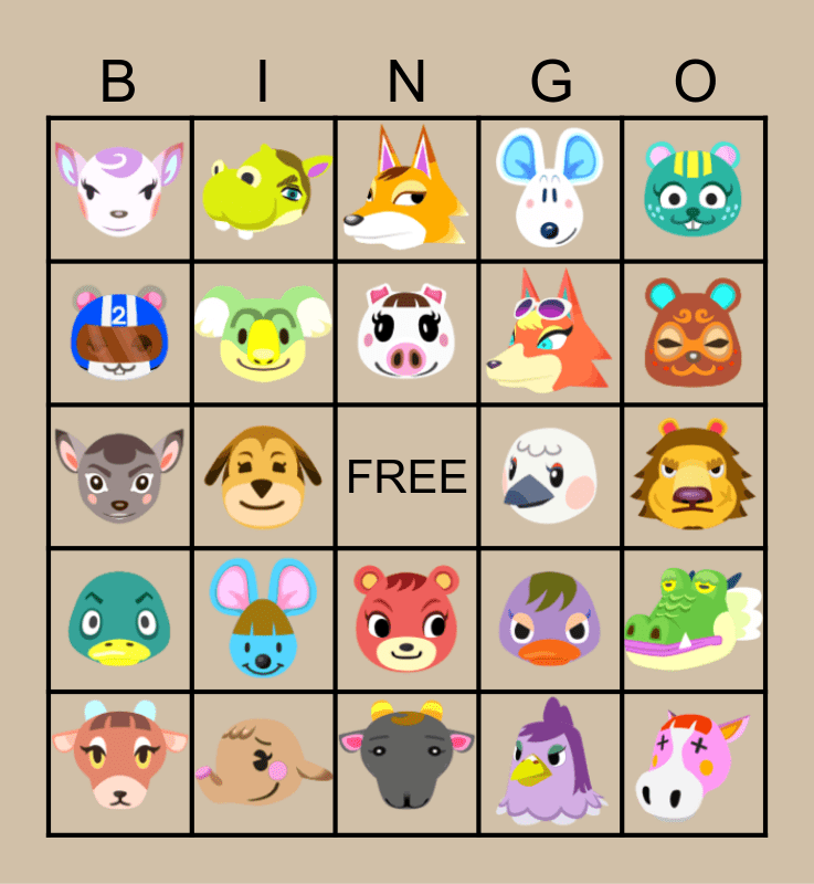 ACNH Villager Hunt Bingo Card