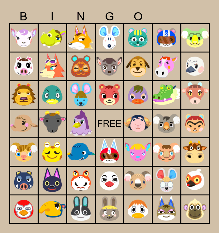ACNH Villager Hunt Bingo Card