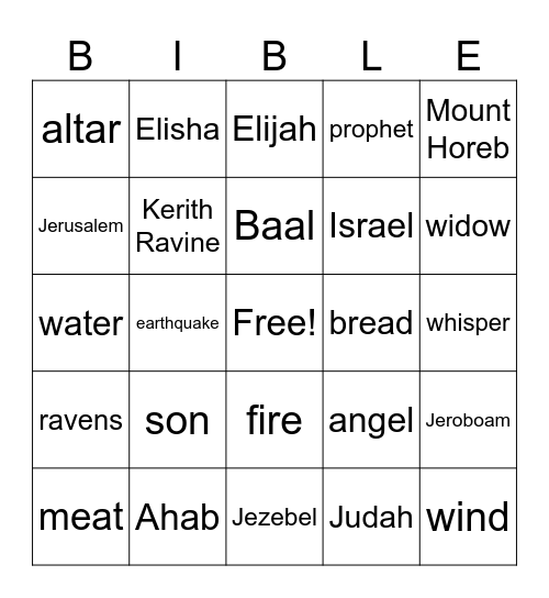 Elijah Bingo Card