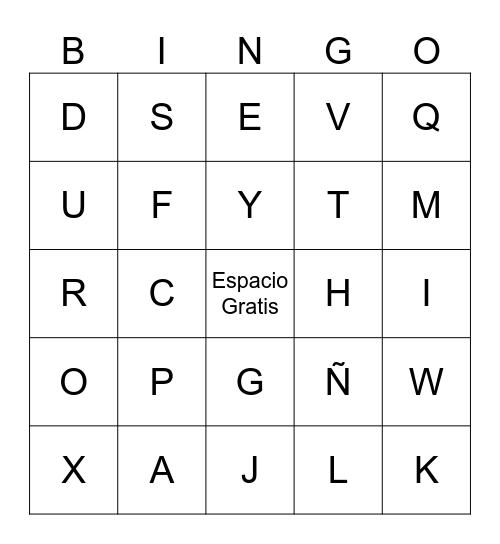 Alfabeto Bingo Card