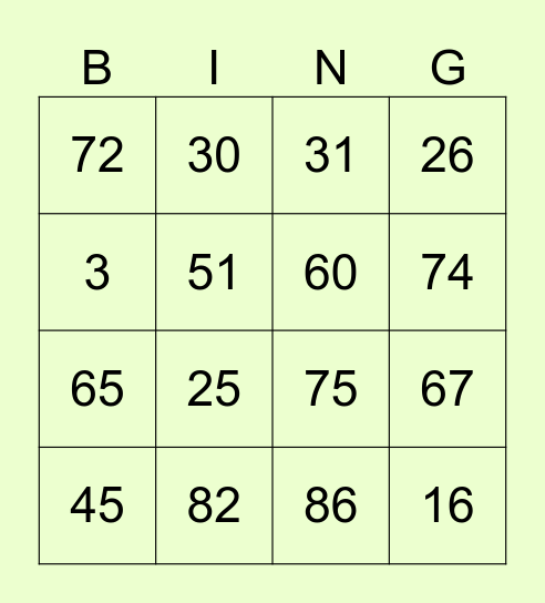 Number Recognition Bingo! Bingo Card