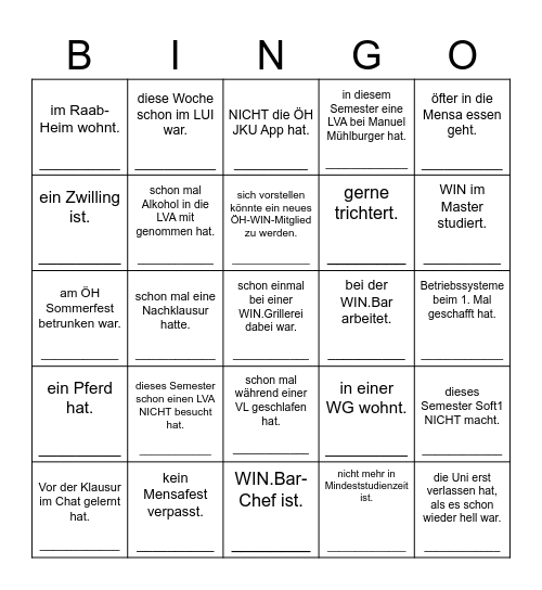 WIN.Connect-BINGO-BINGO --> finde jemanden der/die ... Bingo Card