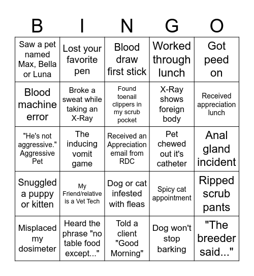 Vet Tech Appreciation Week Bingo Card