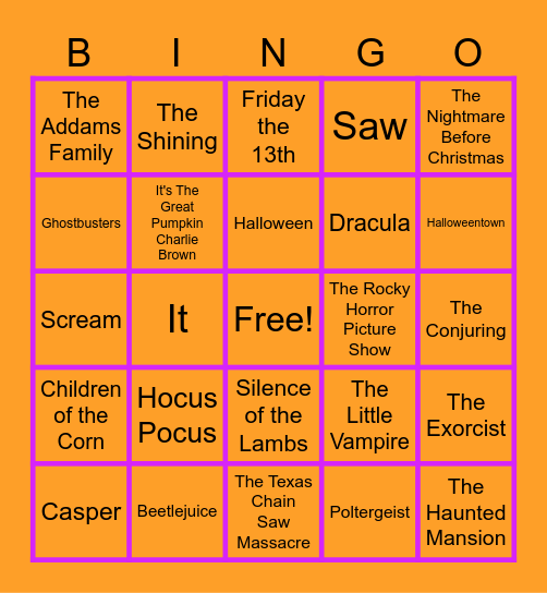 Halloween Bingo (Movies) Bingo Card