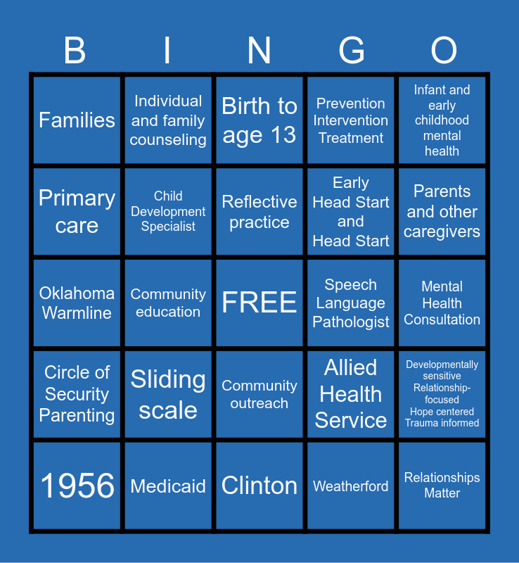 CHILD GUIDANCE BINGO Card