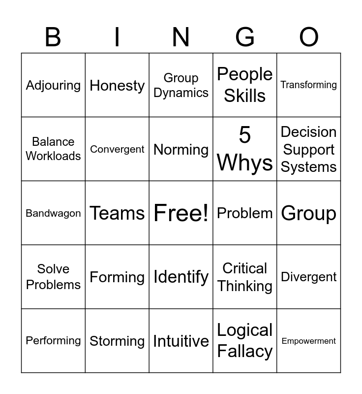 Team Building and Problem Solving Bingo Card