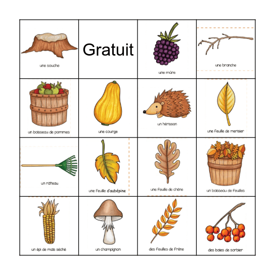 Bingo d'automne Bingo Card