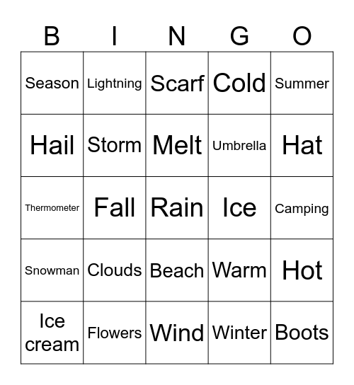 weather and seasons Bingo Card