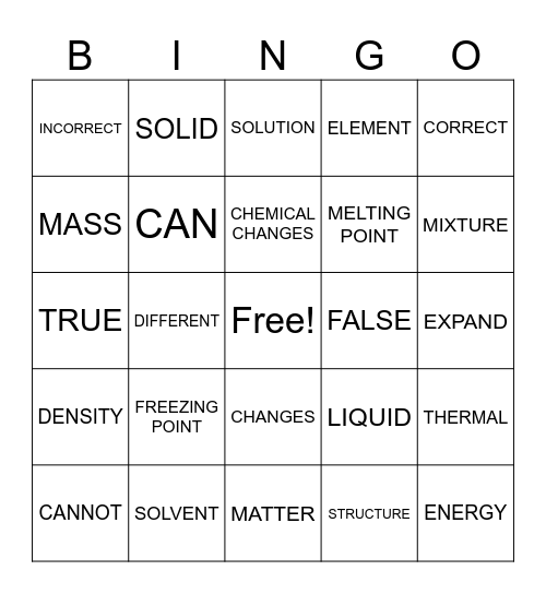 MATTER Bingo Card