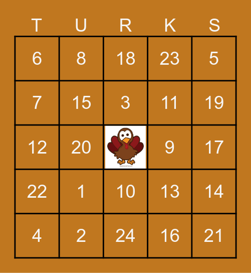 TURK WARS BINGO Card