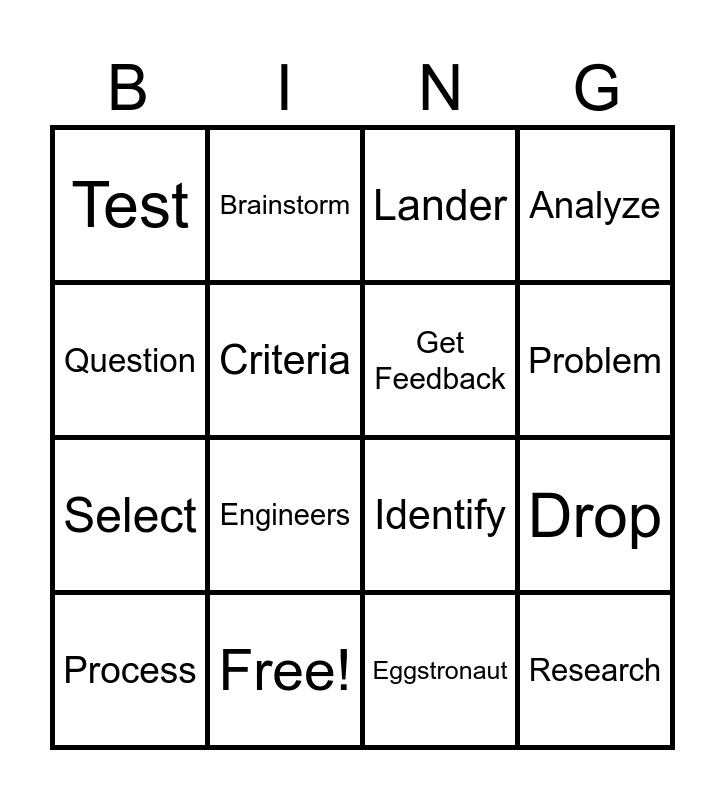 Engineering Process Bingo Card