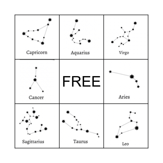 Astronomical Constellation Bingo Card