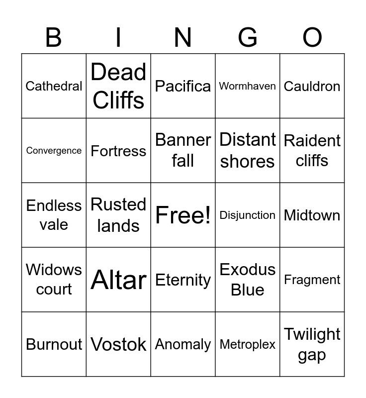 PVP Maps Bingo Card