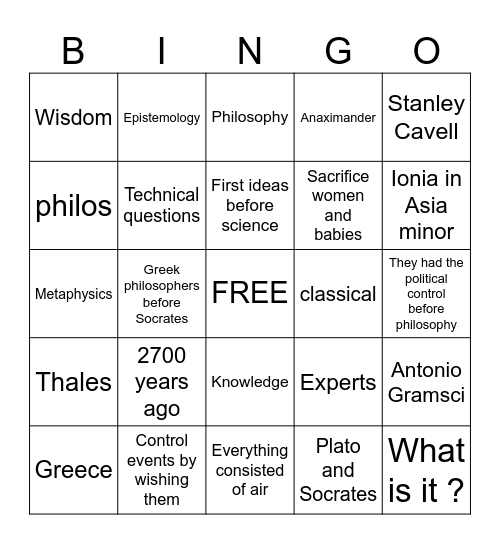 Philosophy Bingo Card