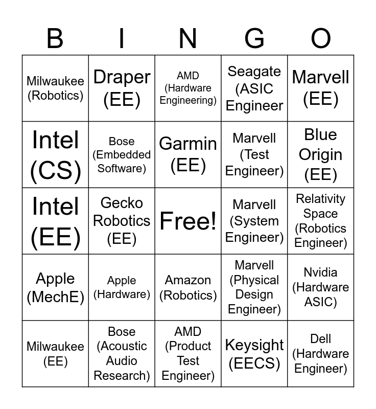 Intern App 1 Bingo Card