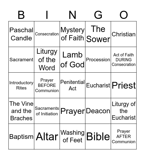 March 2016-1st Holy Communion Bingo Card