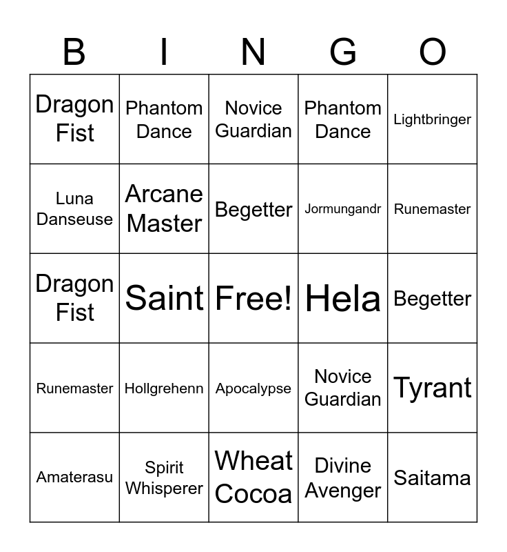 Spadez BINGO Card