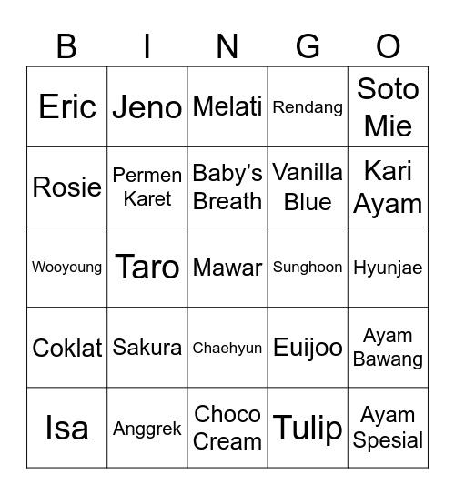Eyic’s Bingo Card