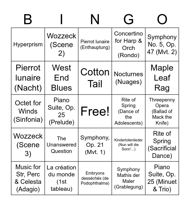 3610 Midterm Listening Bingo Card