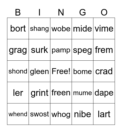 Mixed Review Nonsense Word Bingo Card