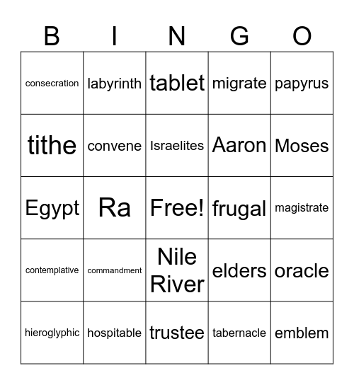 Ancient Egypt Bingo Card
