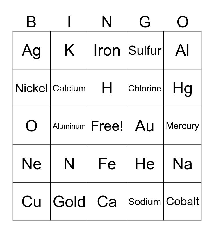 Element Bingo Card