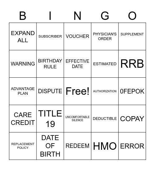 Patient Access Bingo Card