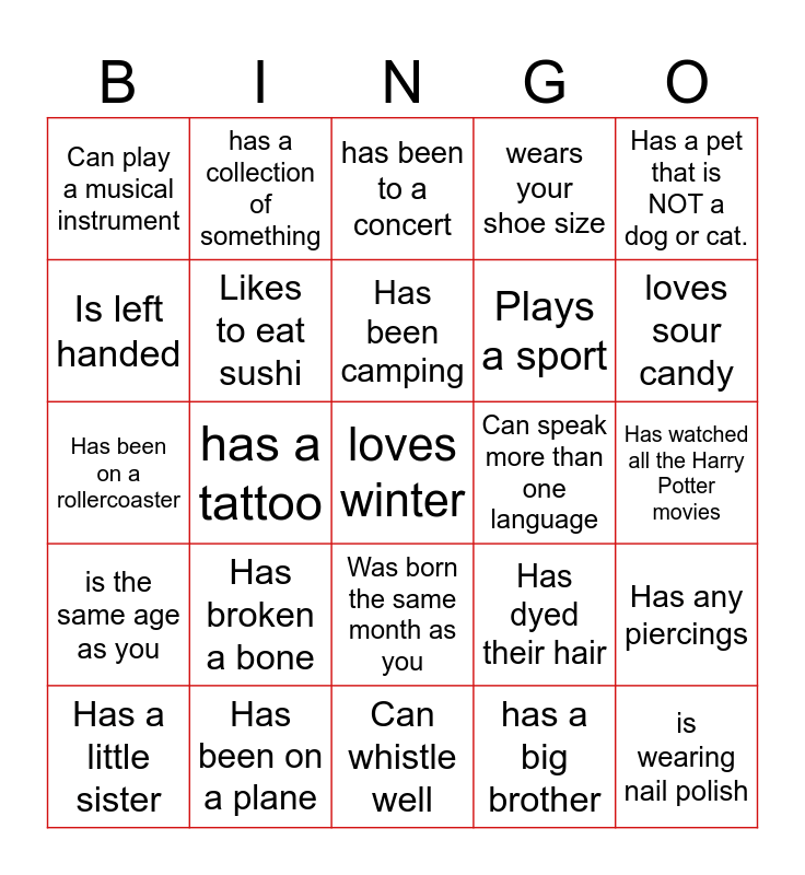 Mingle Bingo Card