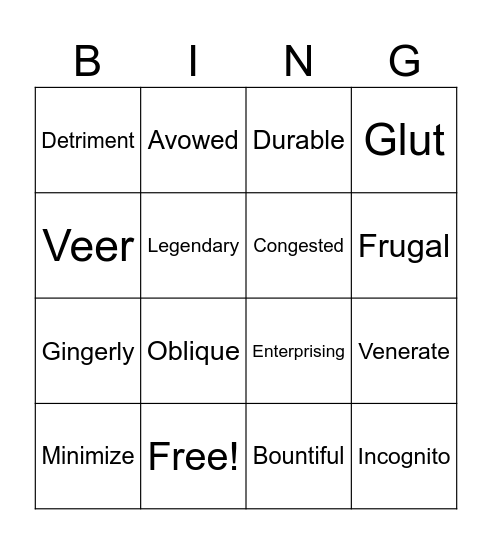 Unit 2C Bingo Card