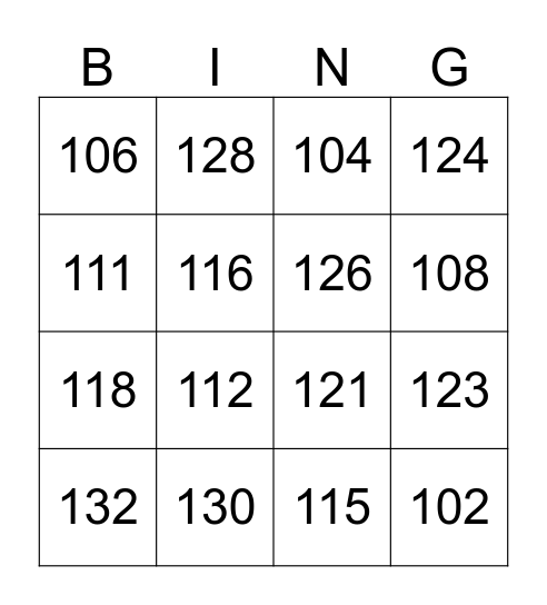 3 digit numbers Bingo Card