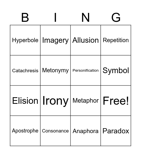 Literary Device Bingo Card
