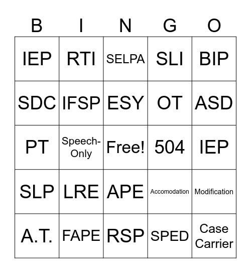 School-Based BINGO Card