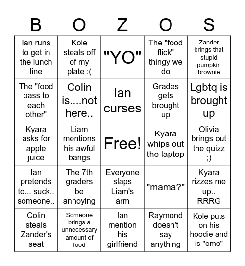 LUNCH BINGO Card