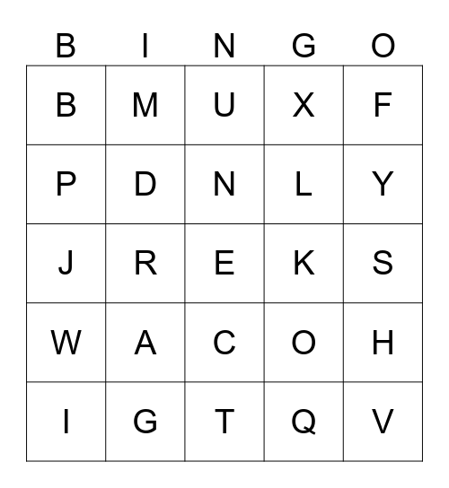 AUSLAN LETTER BINGO Card