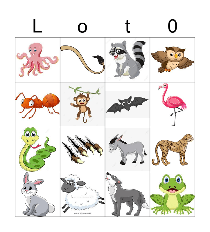 Les animaux Bingo Card