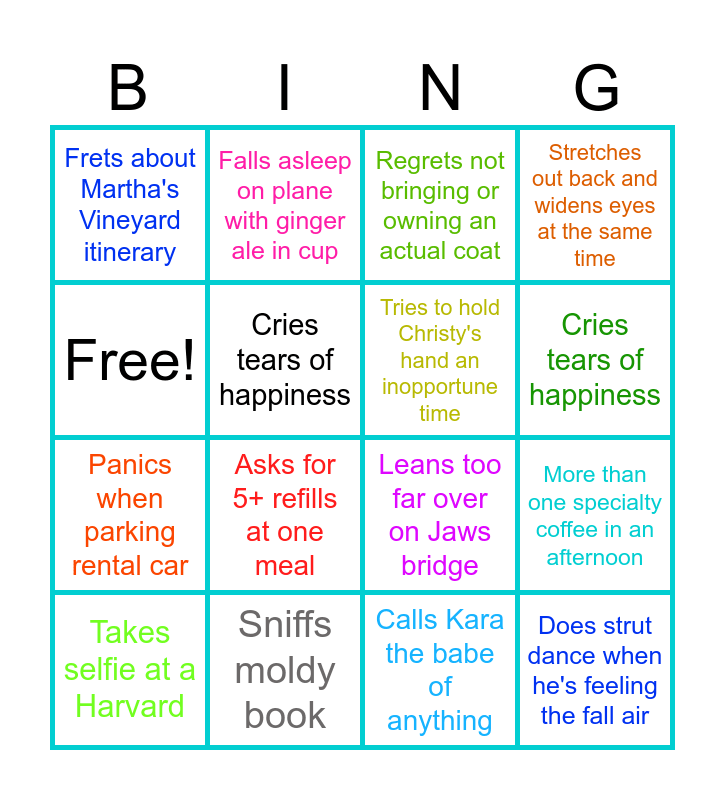 Chris Bingo Card