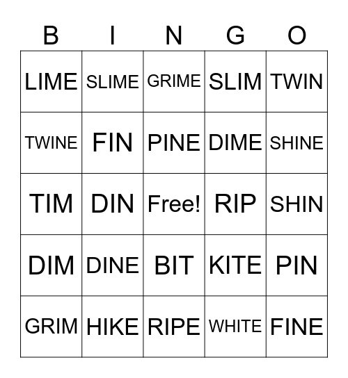 LESSON 55 Bingo Card