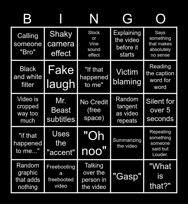 SSSniperwolf BBBingo, 5X5 BLACKOUT Bingo Card