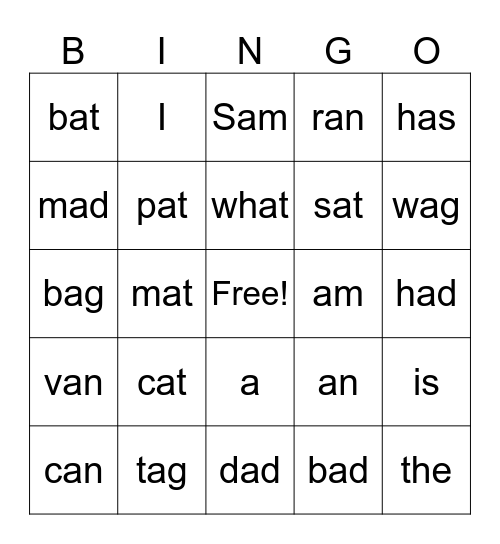 CVC/Sight Word Bingo Card