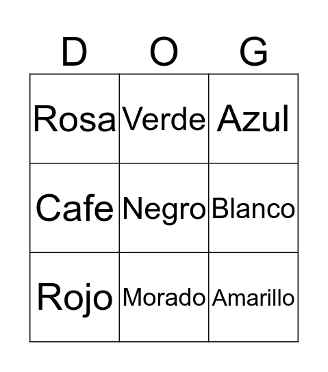 Spanish Colors Bingo Card