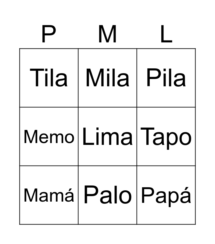 Bingo Palabras Bingo Card