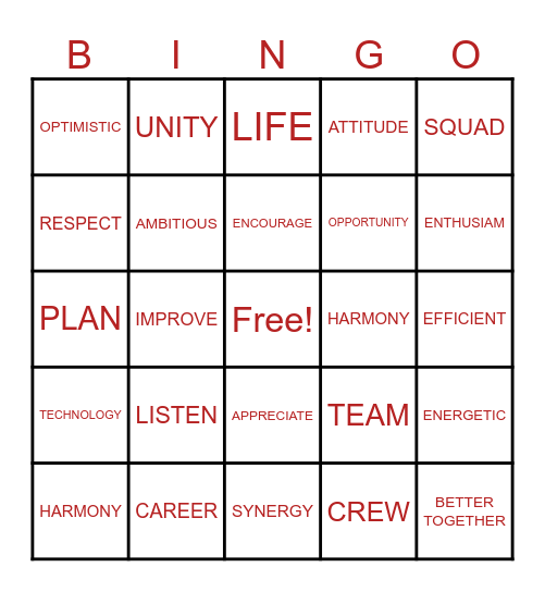 Teamwork Bingo Card