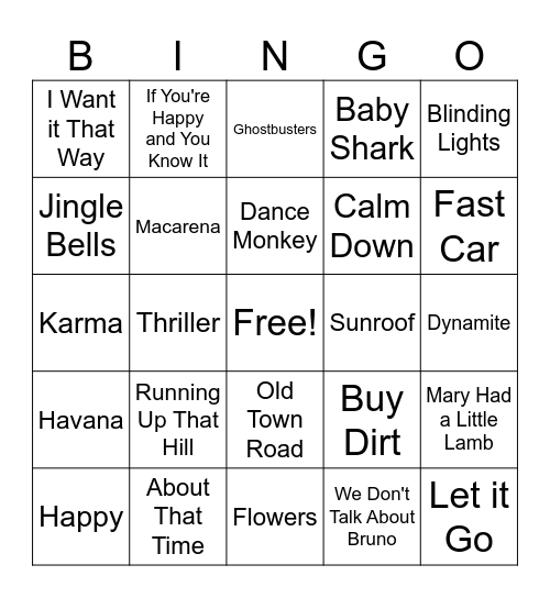 MUSIC BINGO Card