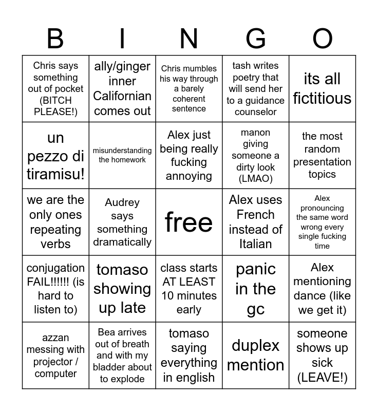 italiano! Bingo Card