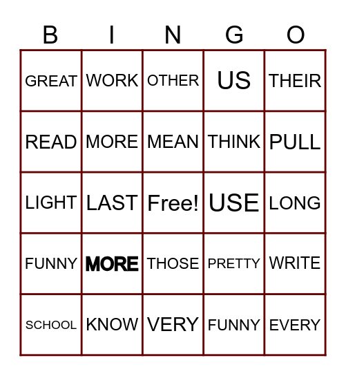 1B POWER WORDS Bingo Card