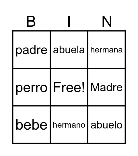 Familia Bingo Card