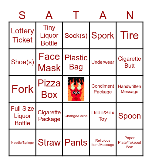 Satan's Street Clean-Up Bingo Card