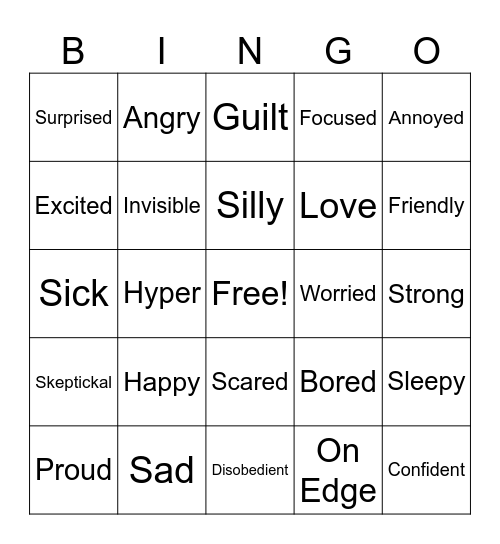 Emotion Bingo Card