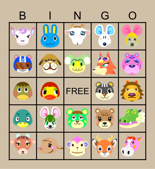 ACNH Villager Hunt Bingo Card