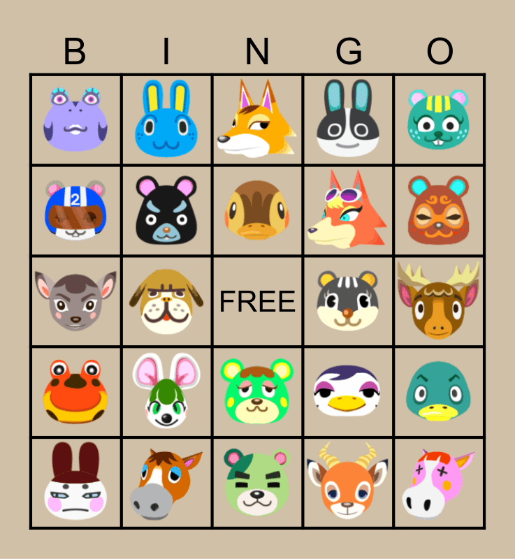 ACNH Villager Hunt Bingo Card